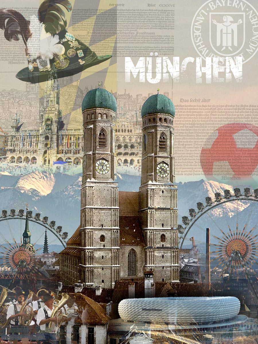 München Collage | München Bild | Stadtansicht auf Leinwand kaufen ...